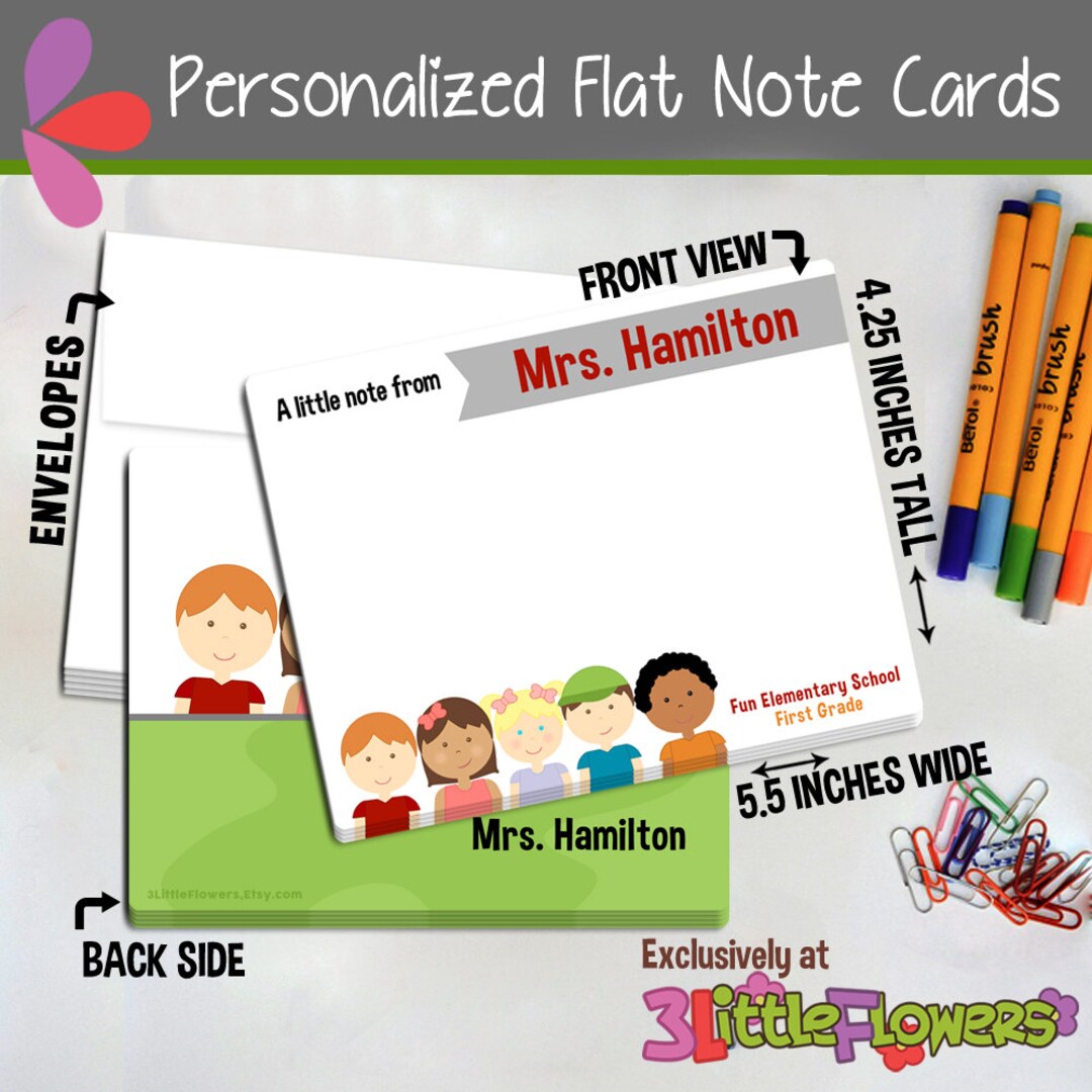 Teacher Note Cards Set of Personalized Note Cards Double-sided and ...