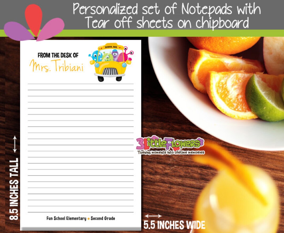 Teacher Notepads - School Bus Notepads - Personalized Notepads ...