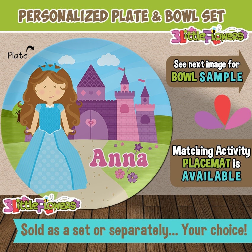 Personalized Princess Plate and Bowl Set Personalized | Etsy