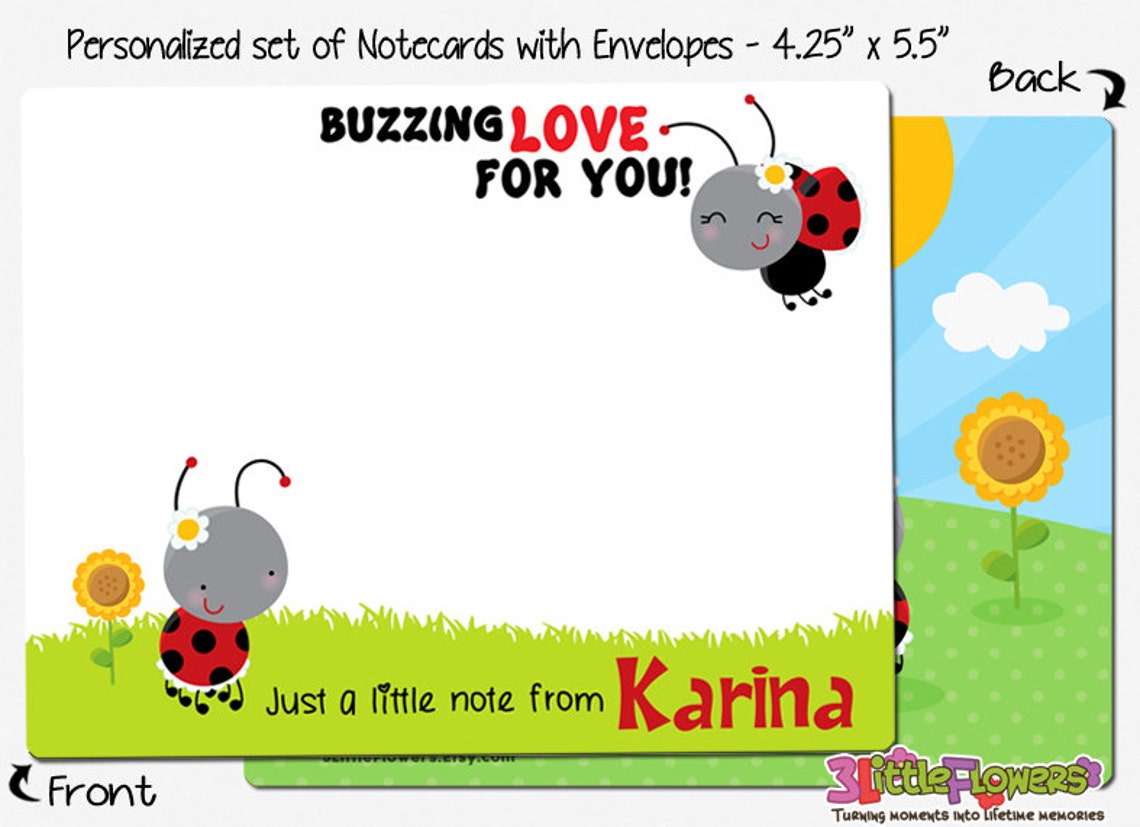 Ladybug Note Cards Set of Personalized Note Cards 4.25 X - Etsy