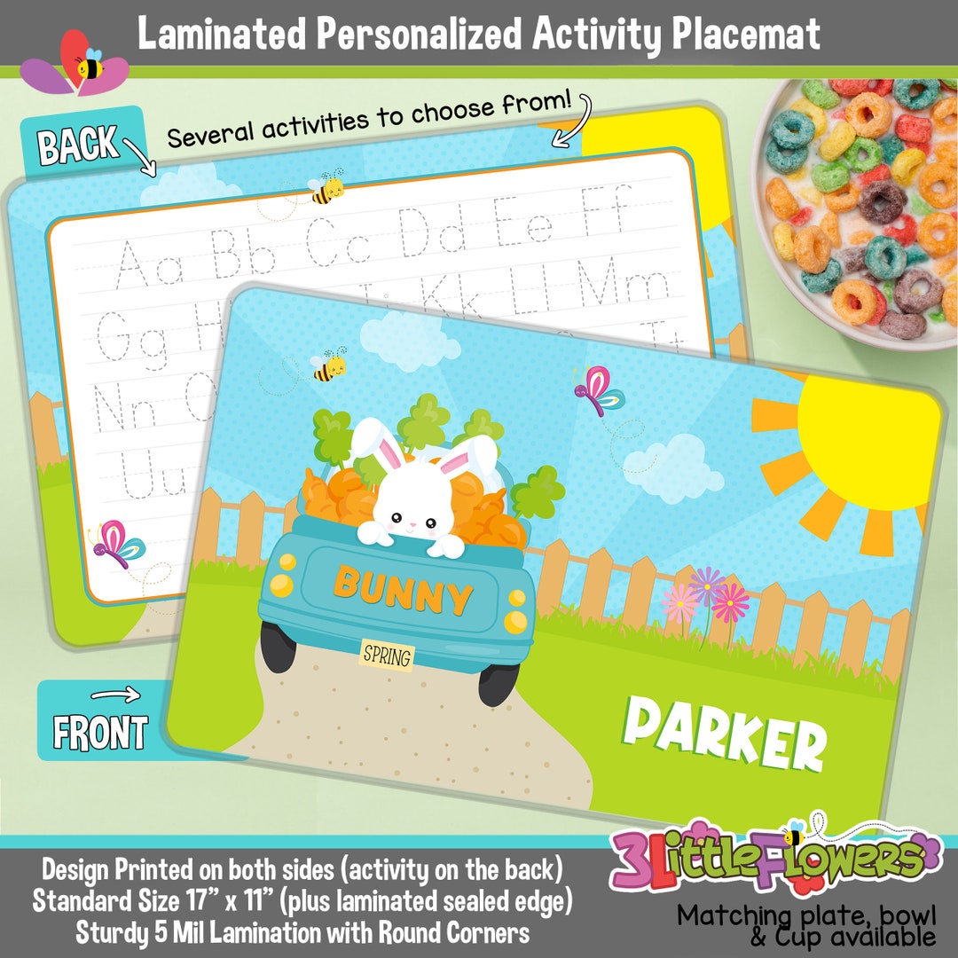 Personalized Bunny Placemat: Easter Laminated Double-sided Kids ...