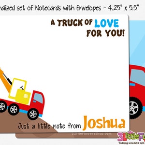 Digger Truck Note Cards Set of Personalized Note Cards | Etsy