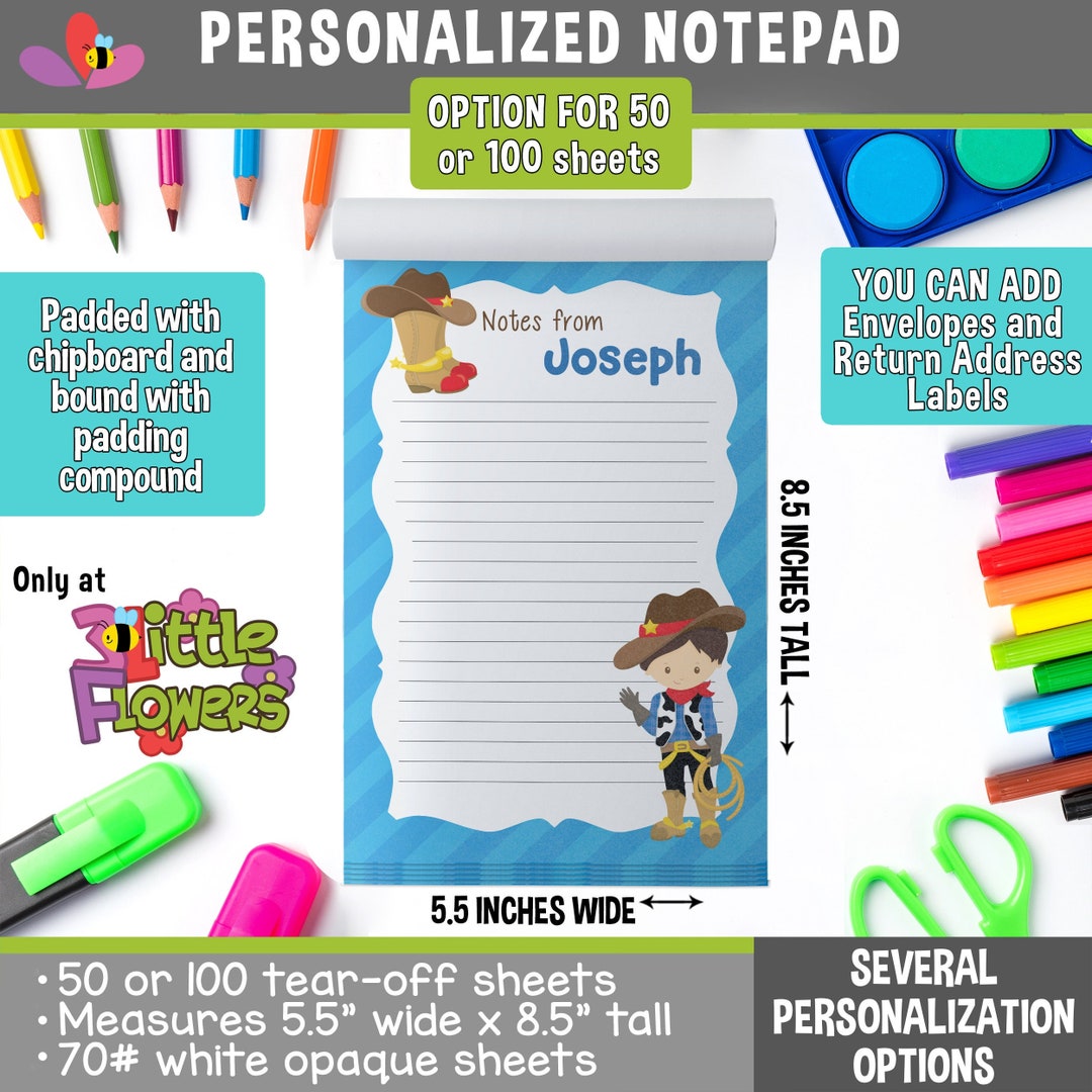 Cowboy Notepad - Personalized Notepad - Personalized Children ...
