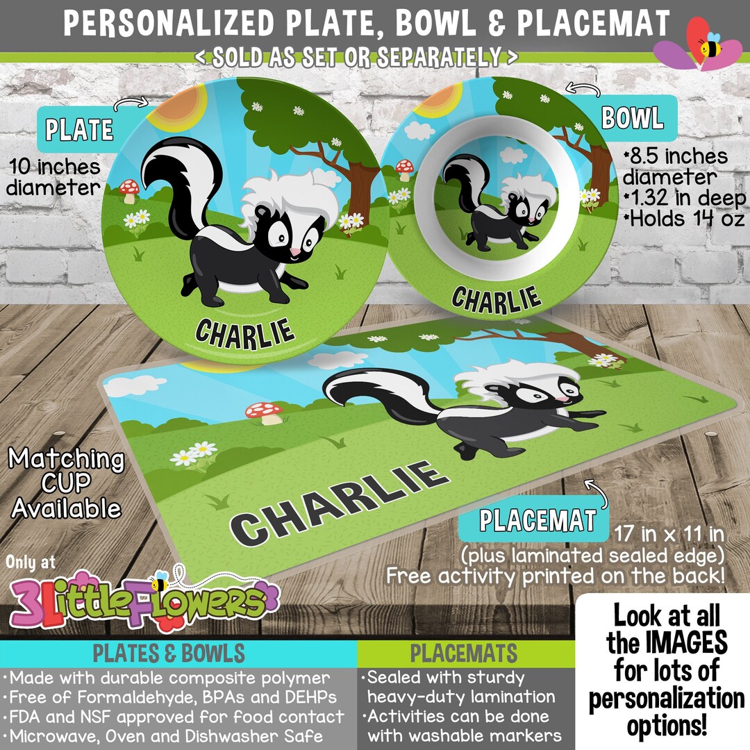 Skunk Plate and Bowl - Personalized Plastic Children Plate Cereal Bowl ...