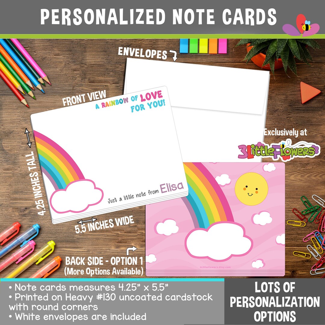 Rainbow Note Cards - Set of Personalized Note Cards - 4.25” X 5.5 ...