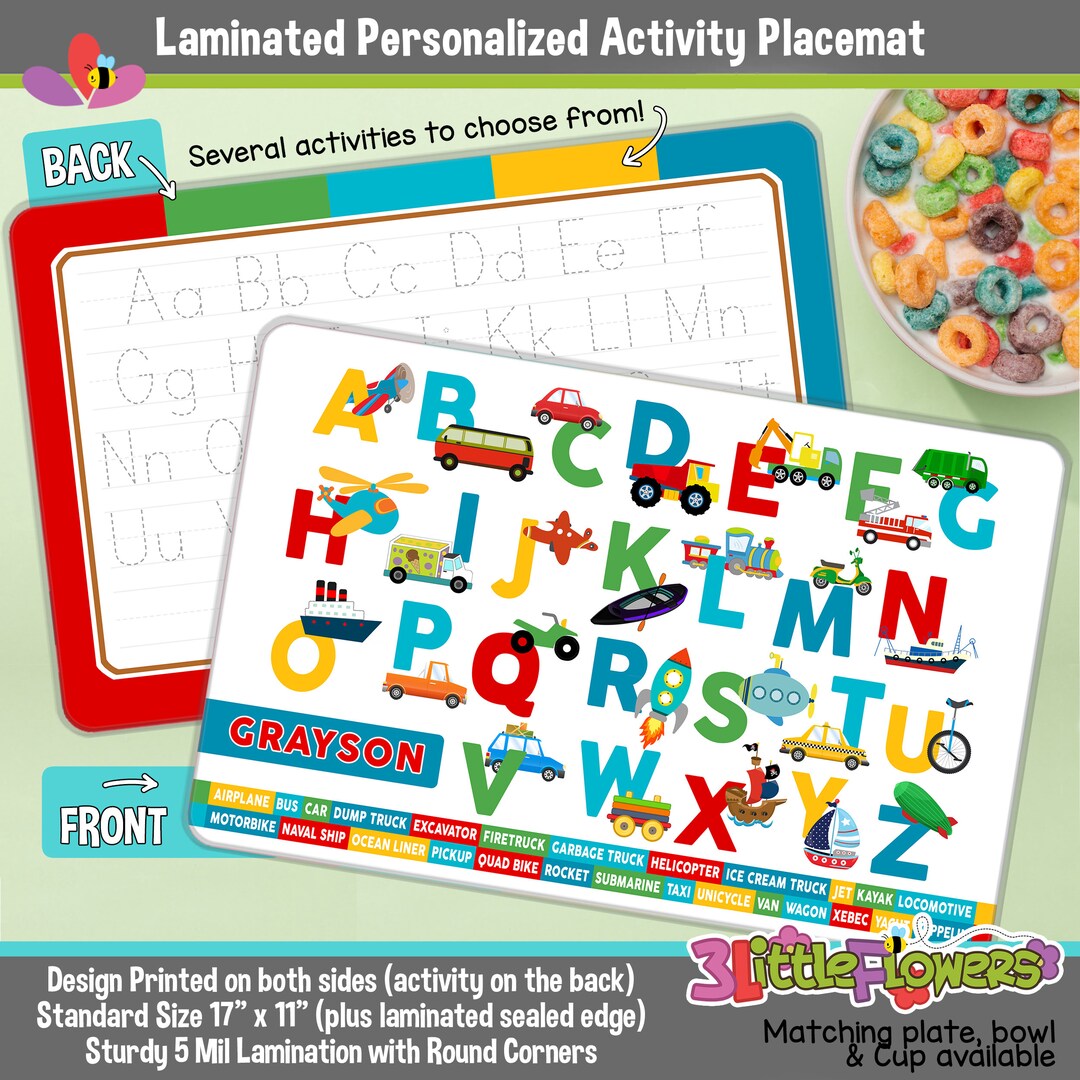 Personalized Transportation Alphabet Placemat - Personalized Placemat ...