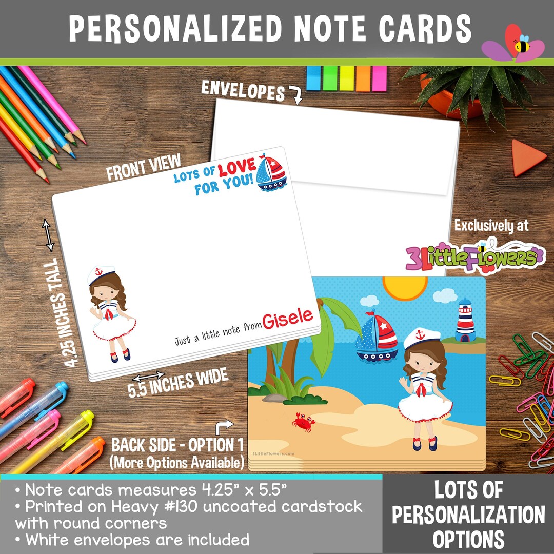 Nautical Note Cards - Set of Personalized Note Cards - 4.25” X 5.5 ...