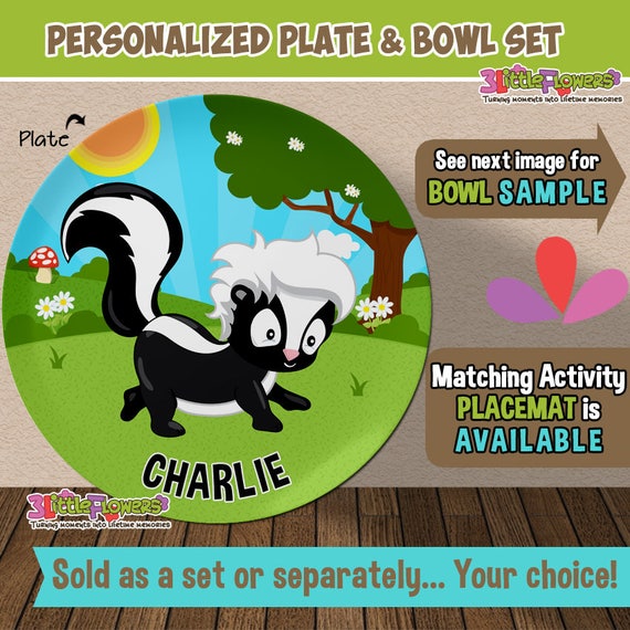 Skunk Plate and Bowl - Personalized Plastic Children Plate Cereal Bowl ...