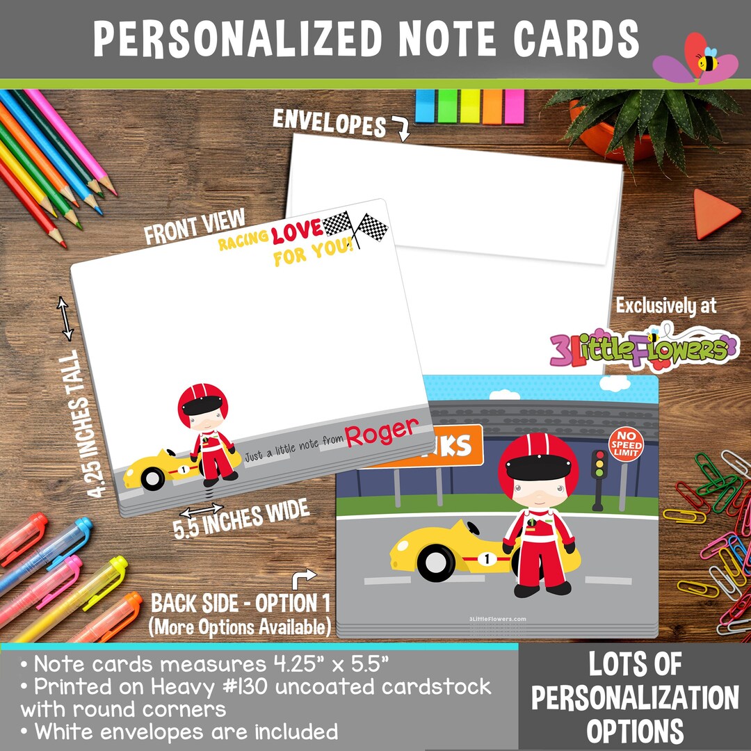 Racing Note Cards - Set of Personalized Note Cards - 4.25 X 5.5 ...