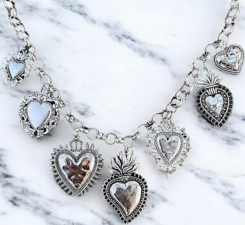 Religious Milagros Sacred Heart Charm Pendant Necklace, Catholic Gothic ...