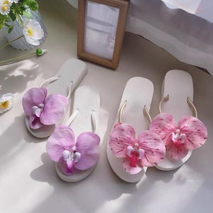 Orchid Flip Flops Sandals, Tropical Shoes With Orchid Flower, Bali ...