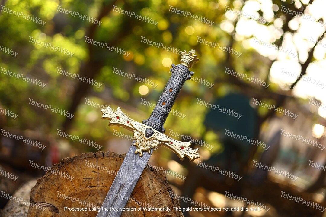 Handmade King Arthur Excalibur Sword Damascus Steel, Merlin Sword With ...