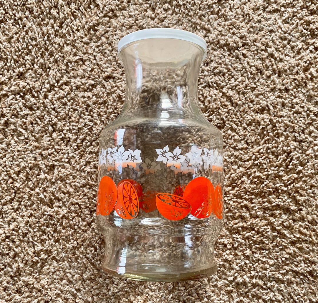 Vintage (1987) Anchor Hawking 9" Oranges and White Flowers Juice Glass ...