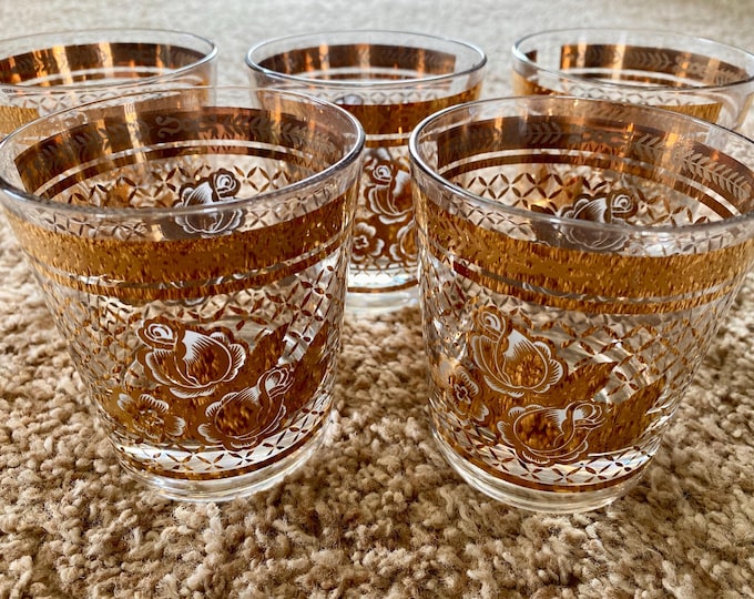 Rare Vintage (1950s/1960s) Starlyte Gold Floral Lowball Rocks Cocktail ...
