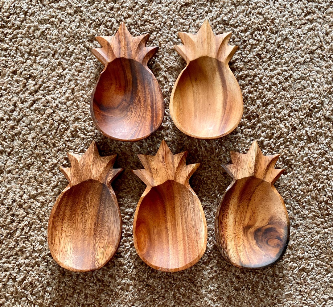 Vintage Hawaiian Monkey Pod Hand-carved Pineapple Bowls / Plates Set of ...