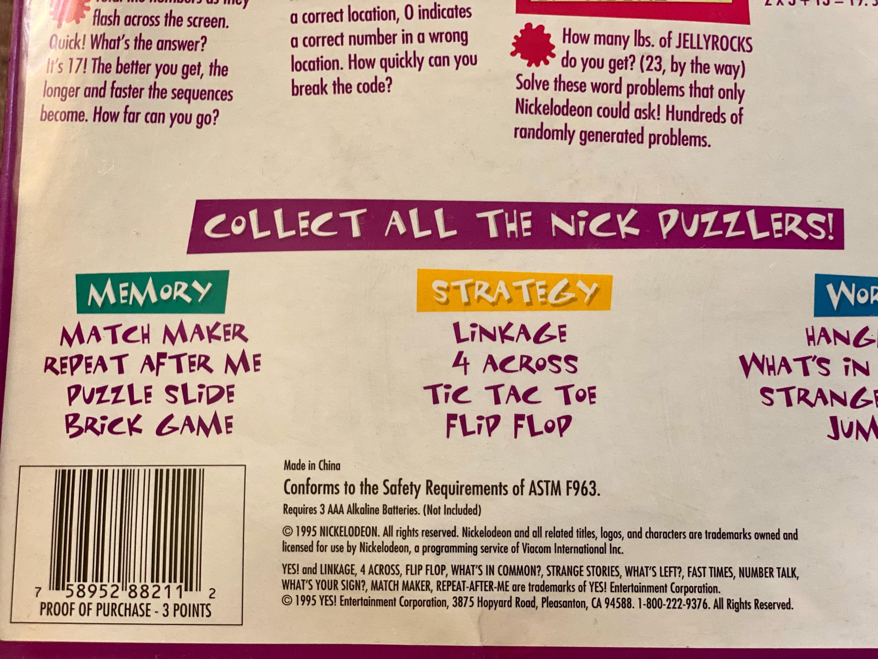 Vintage (1995) Nickelodeon Nick Number Puzzler Hand-held Electronic ...