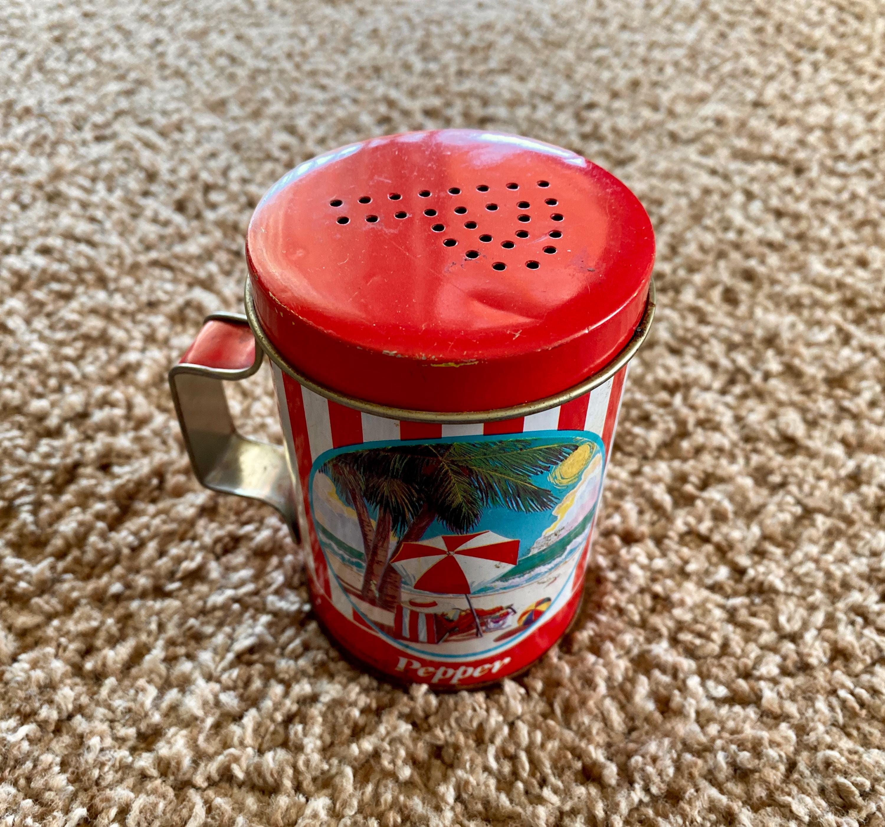 Vintage Red Striped Tin Pepper Shaker - New Design Inc. - Etsy