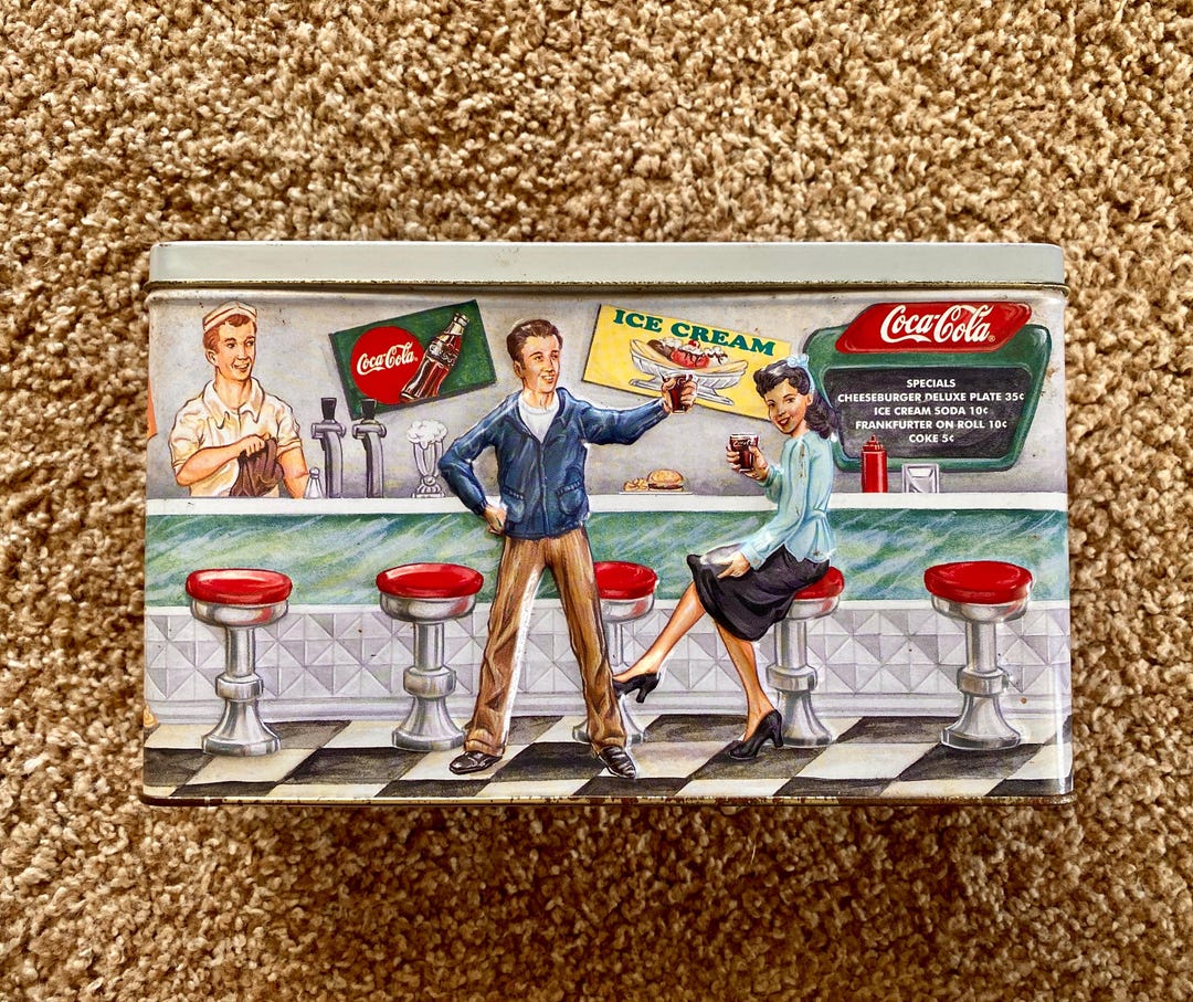 Vintage 1997 Coca-cola Soda Fountain 50s Themed Collectible Tin With ...