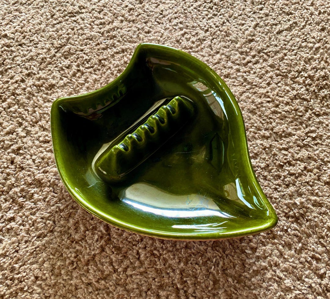 Vintage (1960s) Midcentury Green Leaf Ceramic Ashtray by California ...