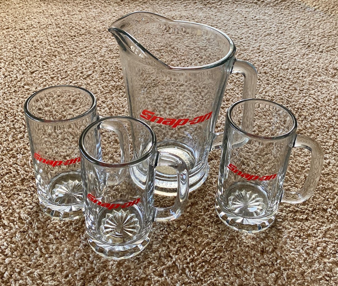 Vintage (1990s) "snap-on" Tool Brand Glass Pitcher & Pint Glass Mug Set ...