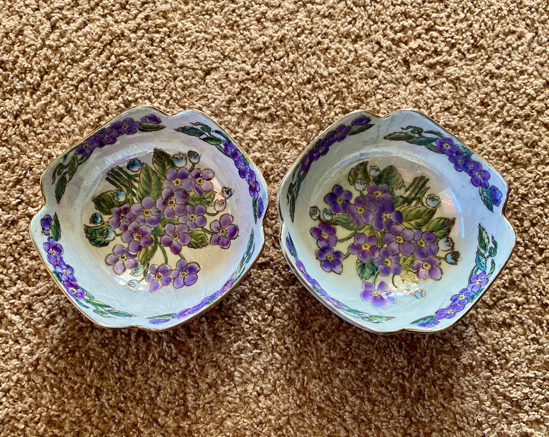 Vintage (1980s) Purple Floral Porcelain Candy Bowl / Trinket Dish ...