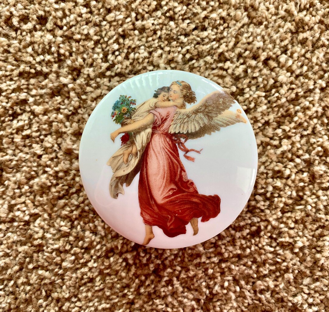 Vintage (1980s) Guardian Angel Porcelain Trinket Box / Ring Dish ...