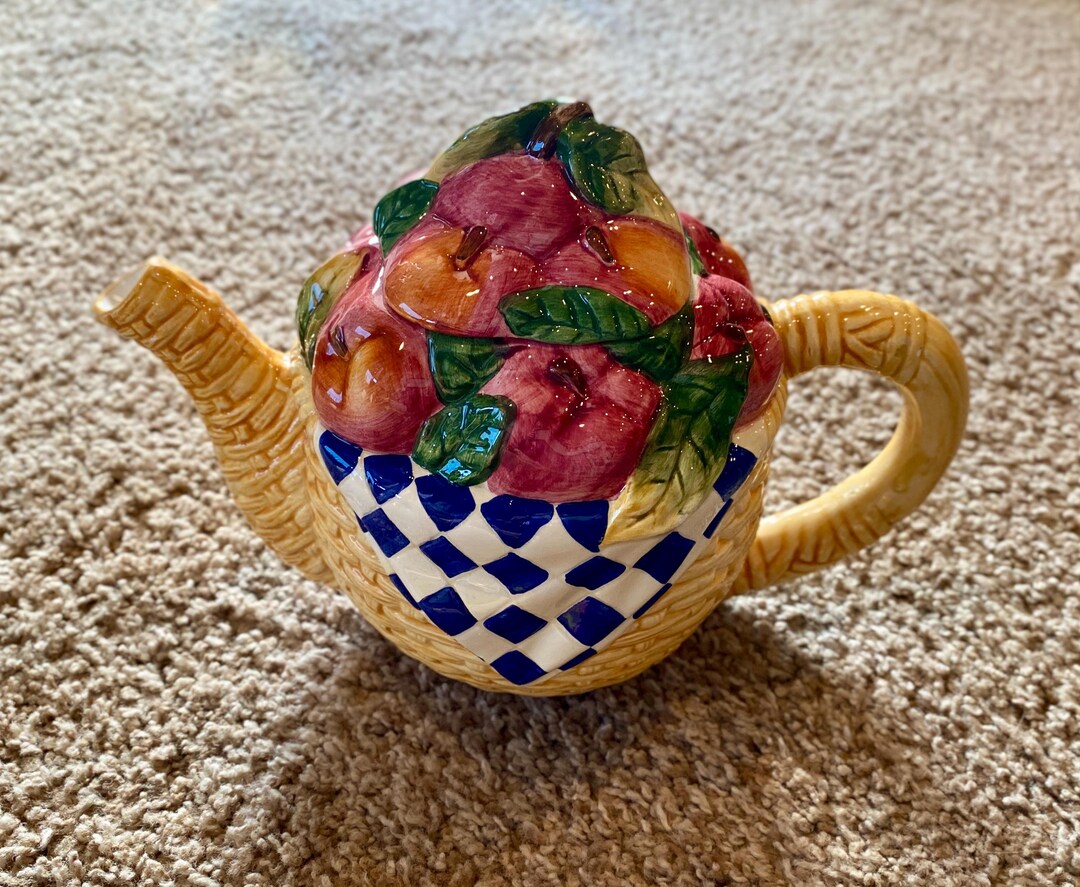 Vintage 1980s Cooks Club Apple Basketweave Ceramic Teapot - Etsy