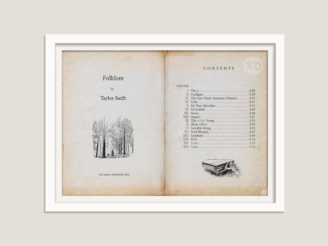 Taylor Swift Folklore Old Book Title and Contents Page Art Print - Etsy