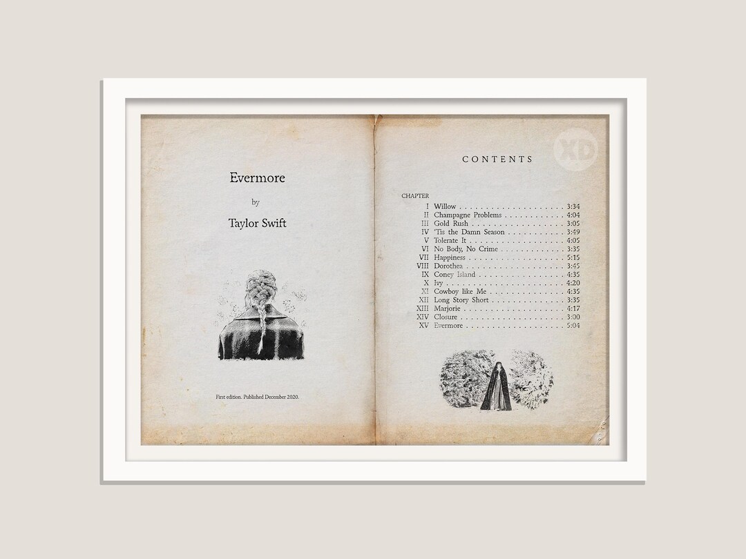 Taylor Swift Evermore Old Book Title and Contents Page Art Print - Etsy