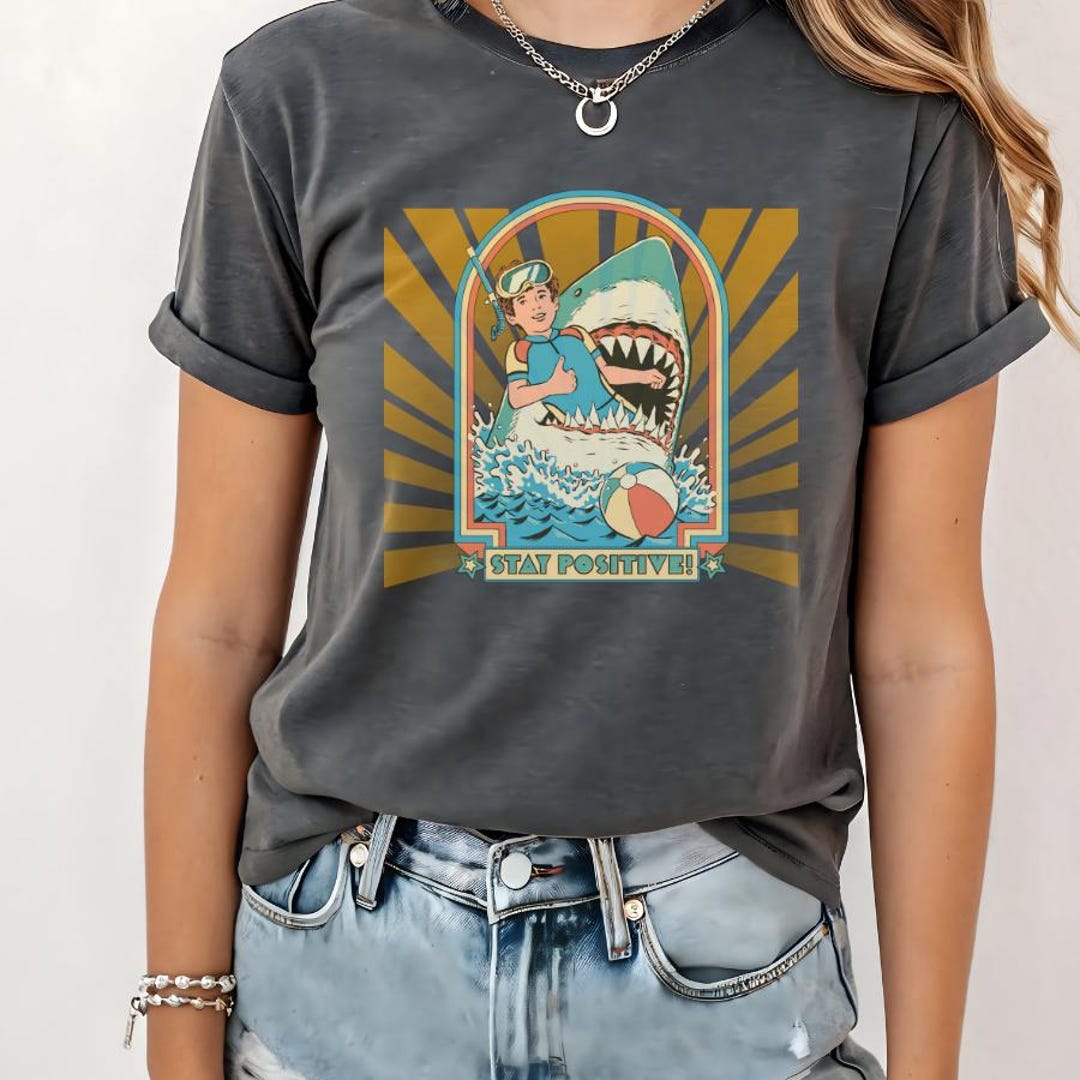 Stay Positive Shark T-shirt – Vintage Summer Beach Apparel - Etsy