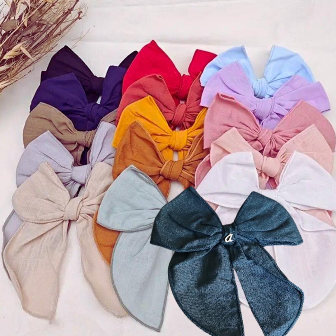 Personalized Linen Fable Bows in 14 Colors, Custom Initial Letter Girls ...