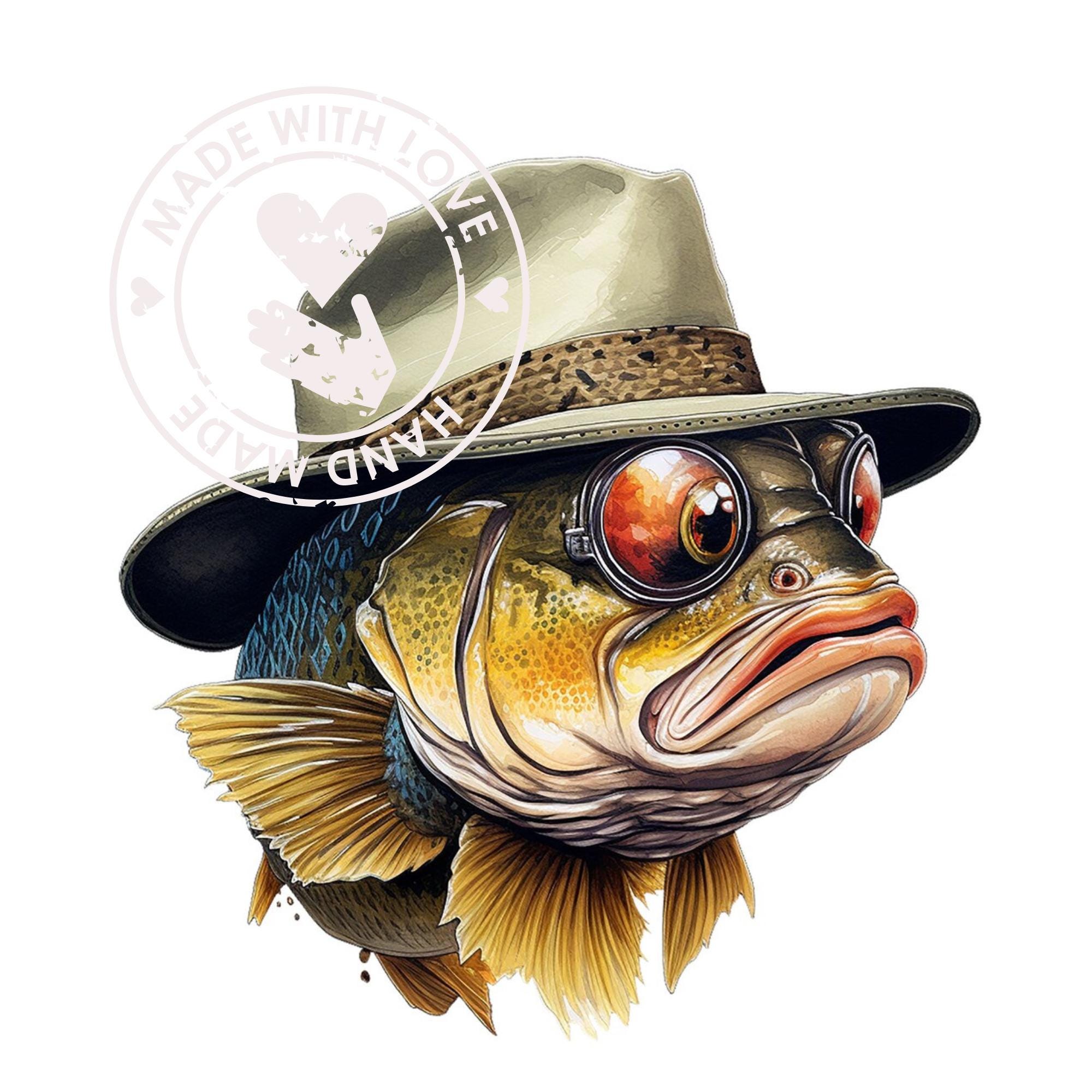 Realistic Bass Fish Clipart With Baseball Cap & Sunglasses - Digital ...