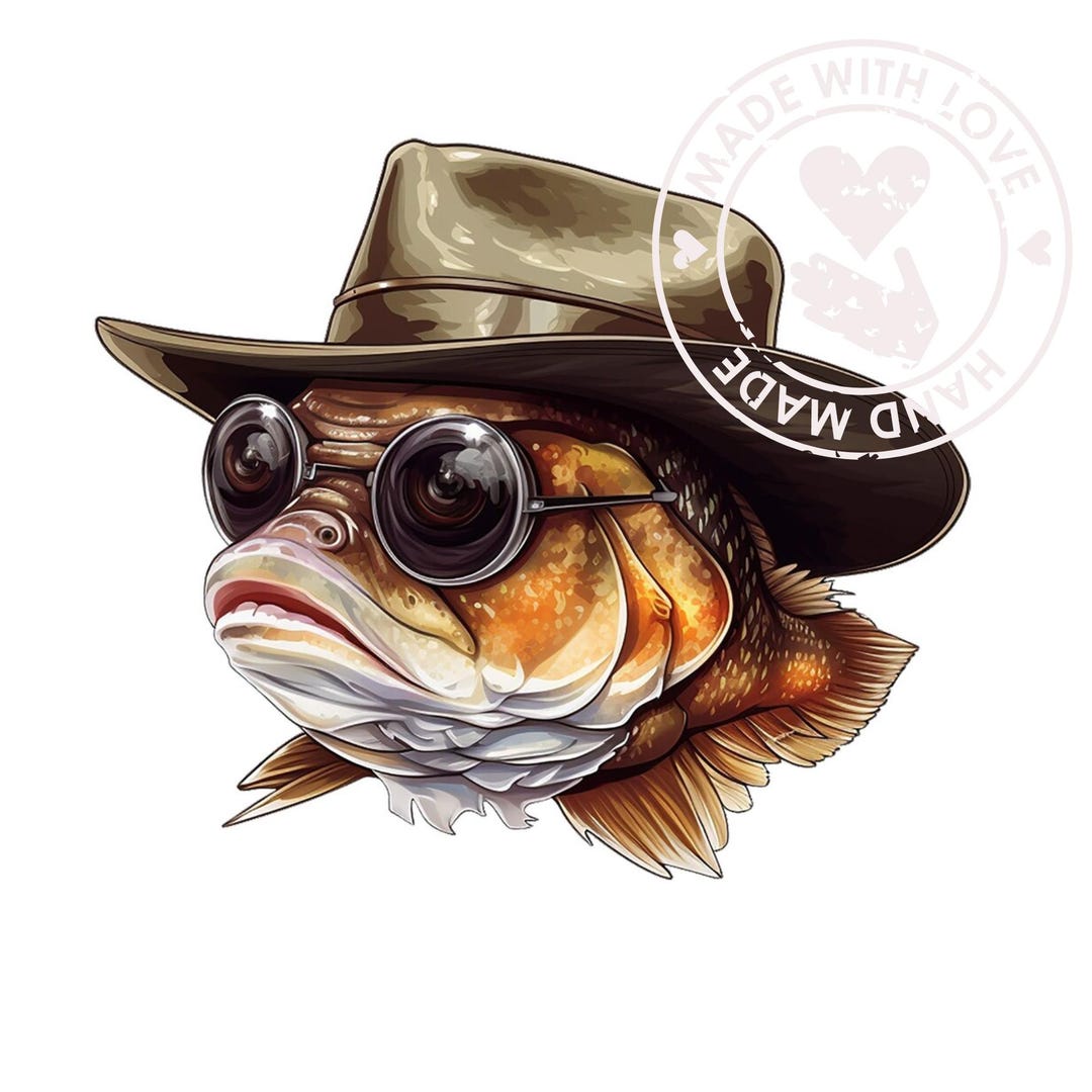 Realistic Bass Fish Clipart With Baseball Cap & Sunglasses - Digital ...