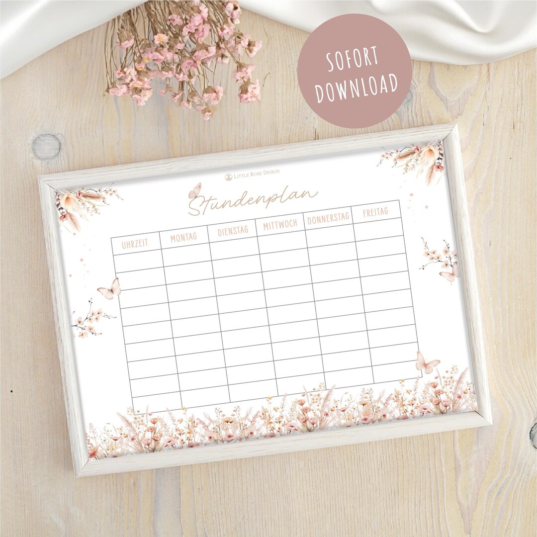 Timetable Boho Flowers Direct Download School Child School Supplies ...