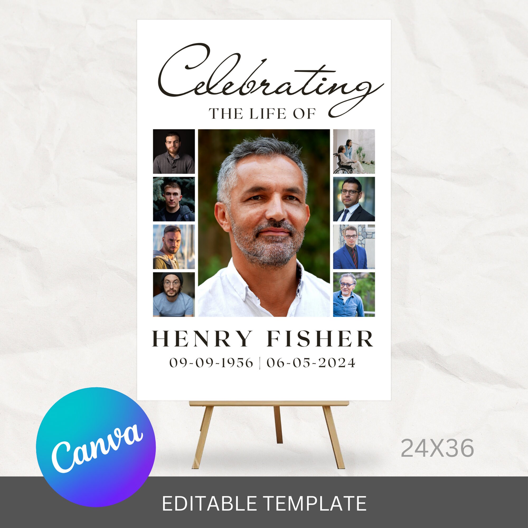 Editable Funeral Photo Collage Poster 24x36 Celebration of Life Funeral ...