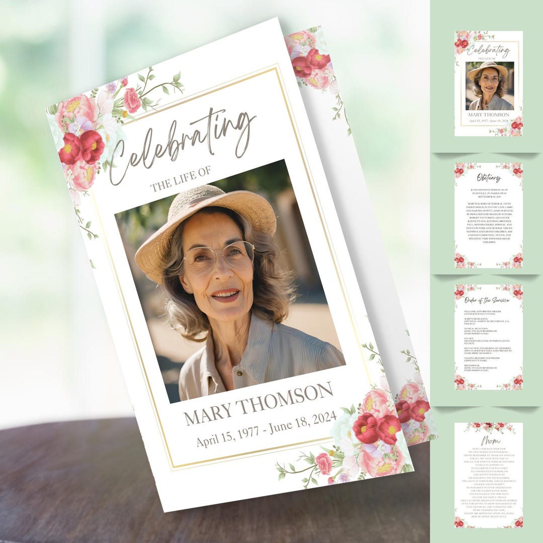 Editable Funeral Card Program Template Celebration of Life Program ...