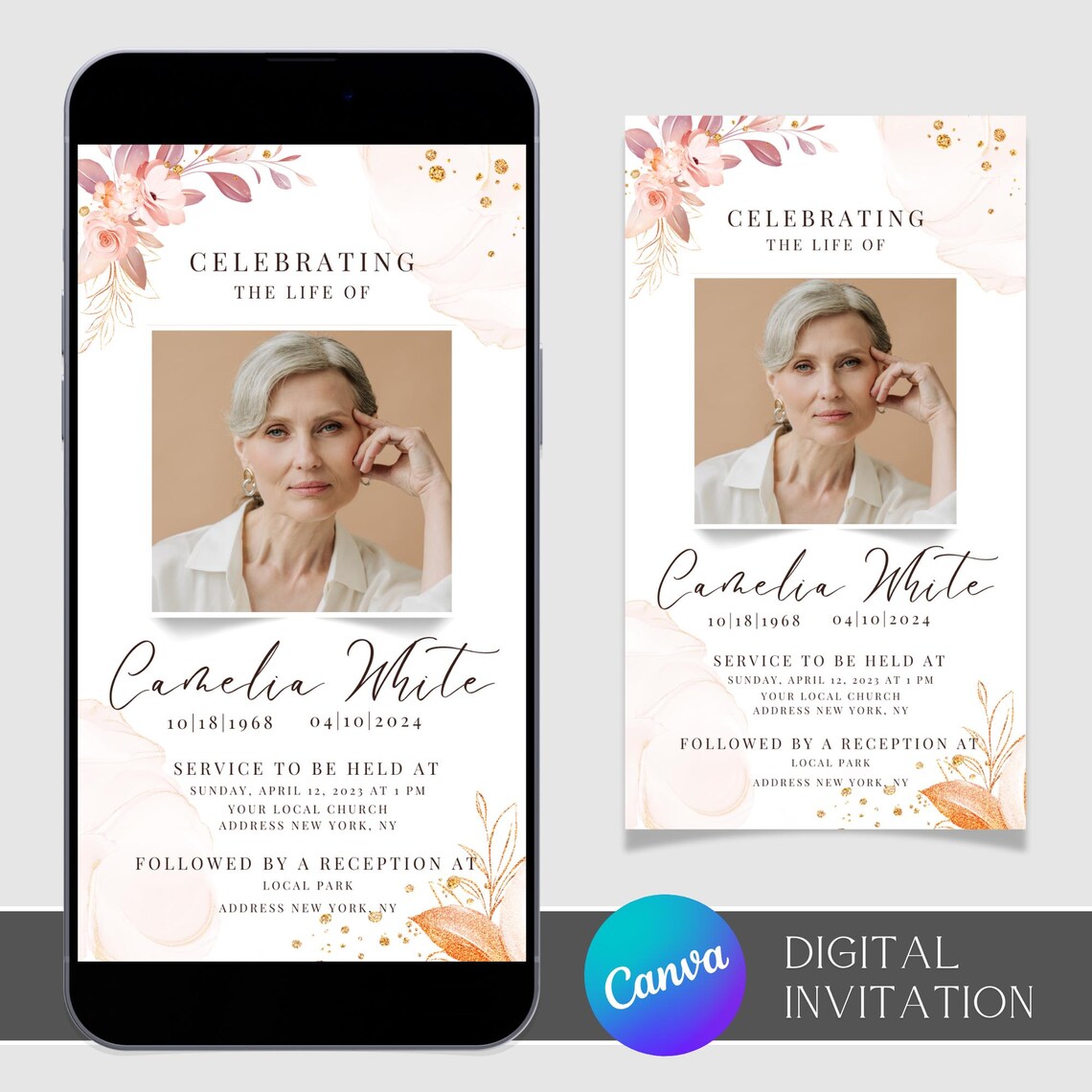 Editable Funeral Invitation Celebration of Life Phone Invitation ...