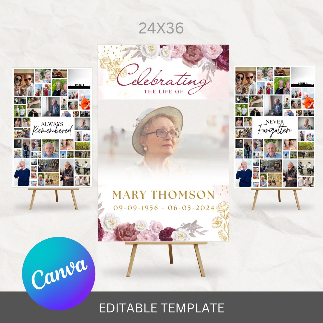 Funeral Photo Collage Set - 24x36, Celebration of Life Funeral Welcome ...