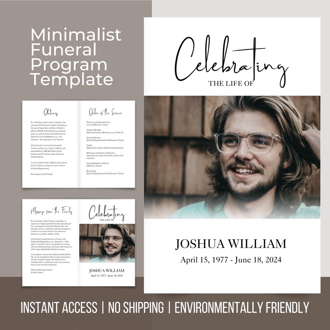 Funeral Program Template Printable Minimalist Order of Service Simple ...