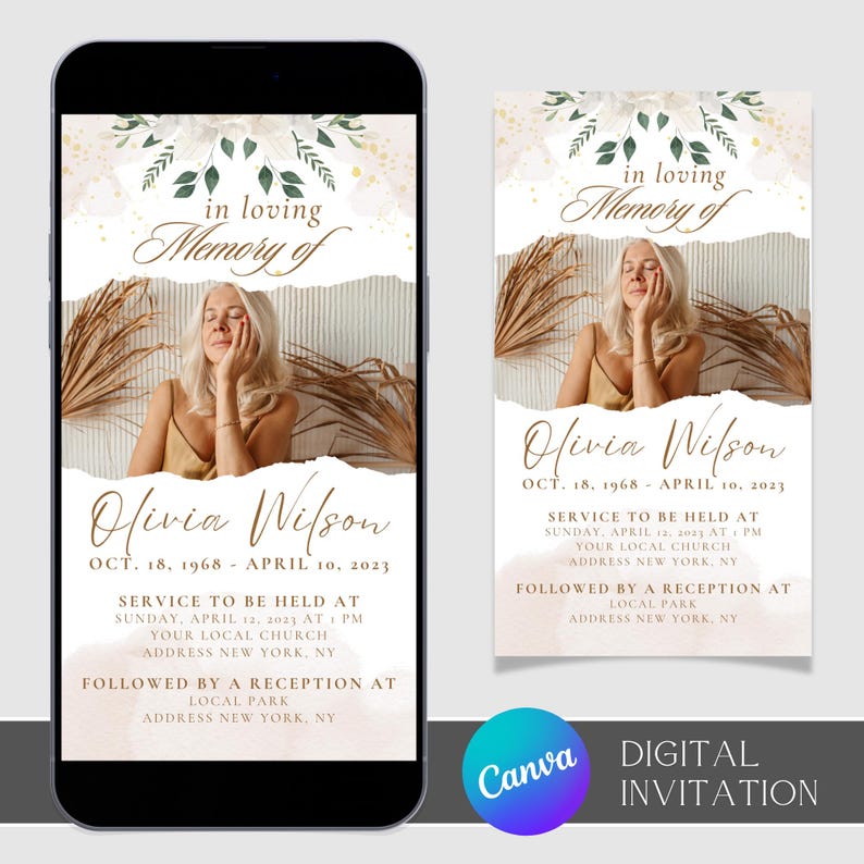 Editable Funeral Invitation Celebration of Life Phone Invitation ...