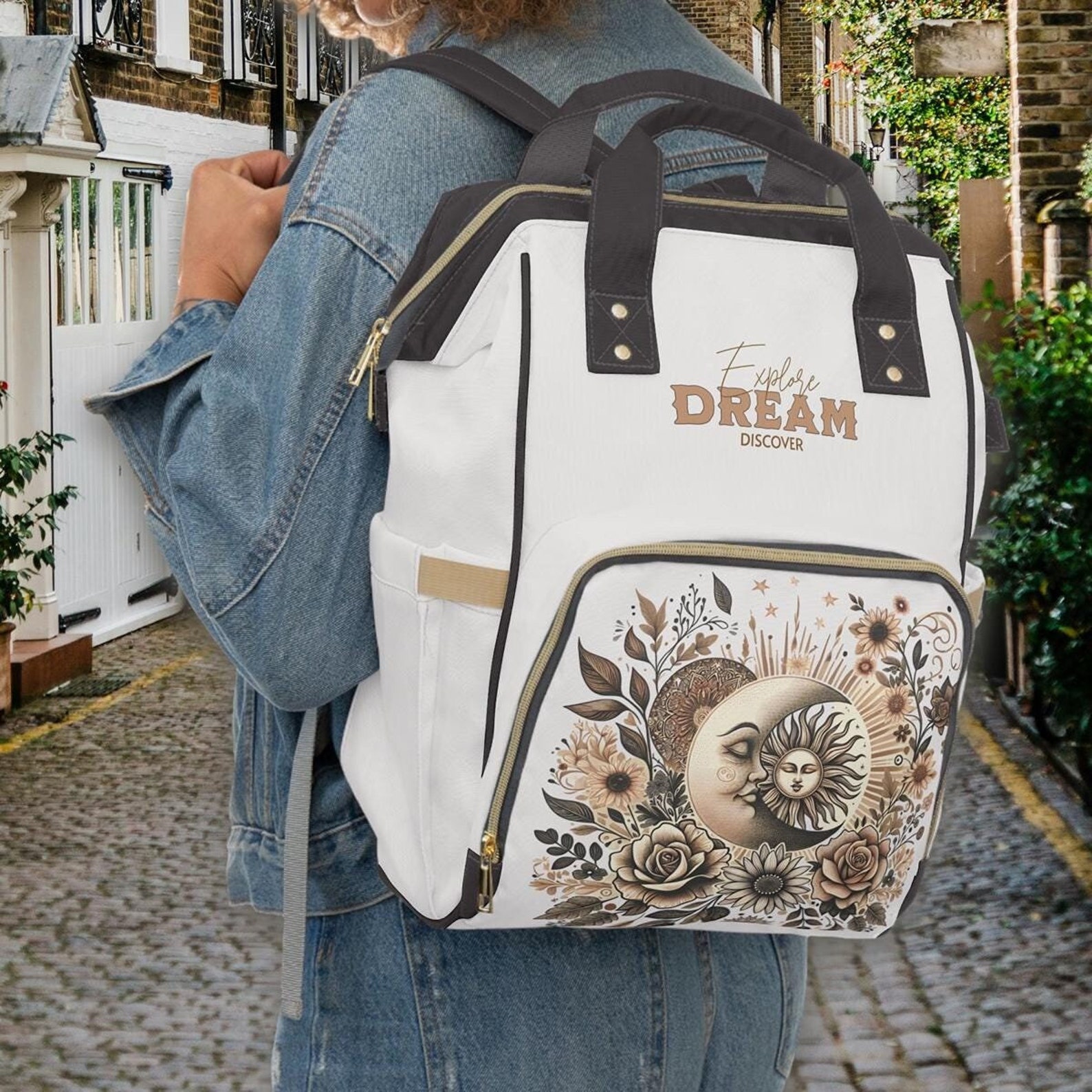 Vintage Travel Backpack Sun Moon Flowers Inspiration Gift for Travel ...