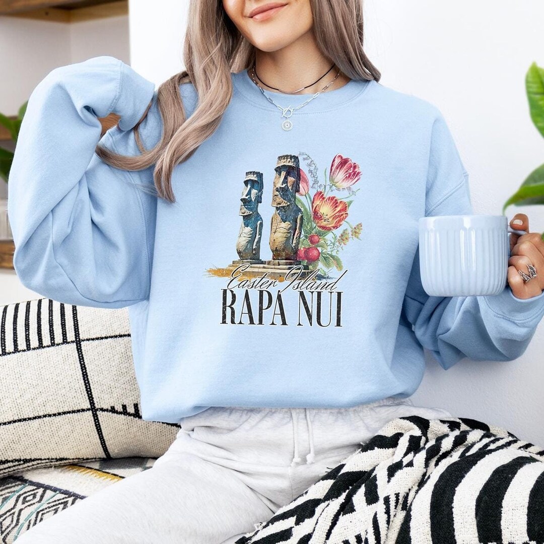 Rapa Nui Floral Sweatshirt, Easter Island Crewneck Jumper, Cozy Graphic ...