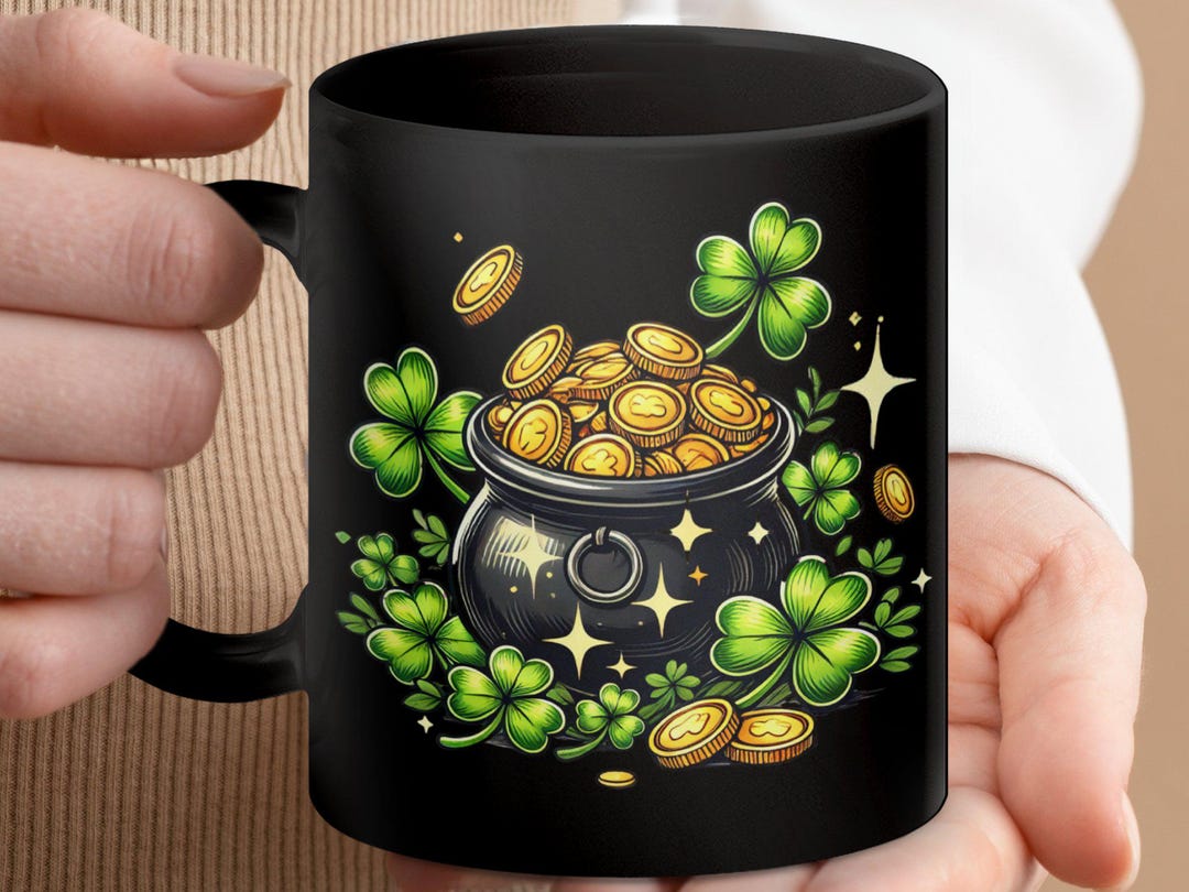 Lucky Irish Pot of Gold Mug, St. Patrick's Day Coffee Cup, Shamrock ...