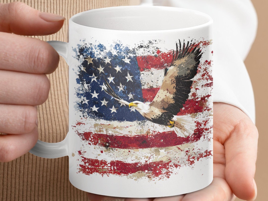 American Flag Eagle Mug, Patriotic Coffee Mug, USA Flag and Eagle ...