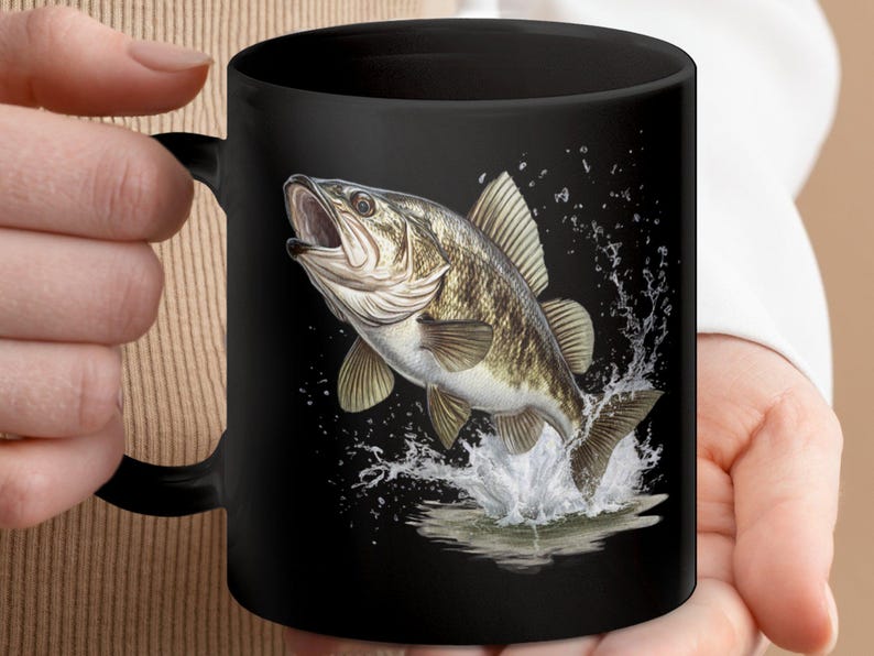 Largemouth Bass Fish Mug Splashing Fish Mug Nature Inspired Fishing ...