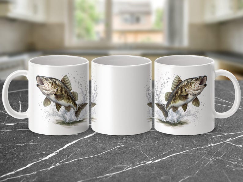 Largemouth Bass Fish Mug Splashing Fish Mug Nature Inspired Fishing ...