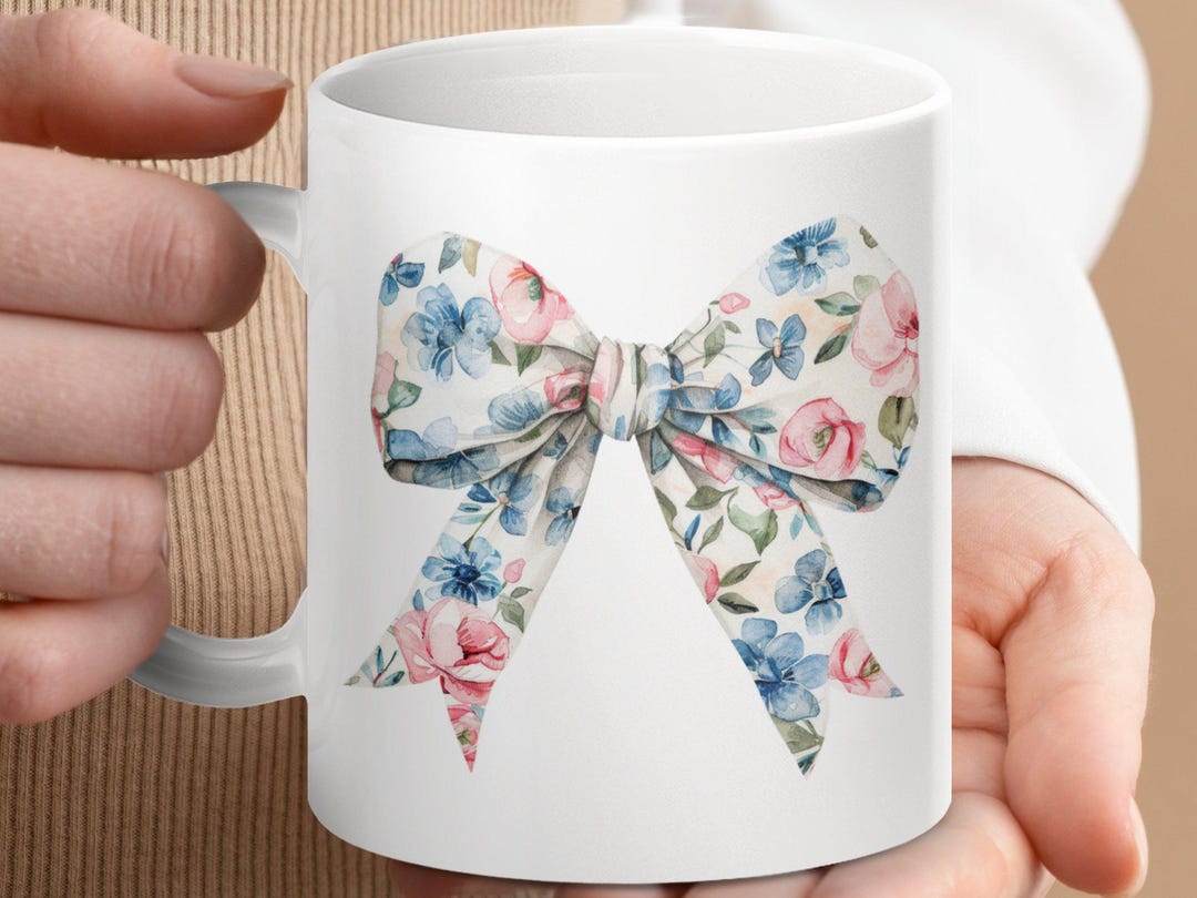 Floral Bow Art Mug, Cute Bow Mug, Gift for Her, Colorful Floral Design ...