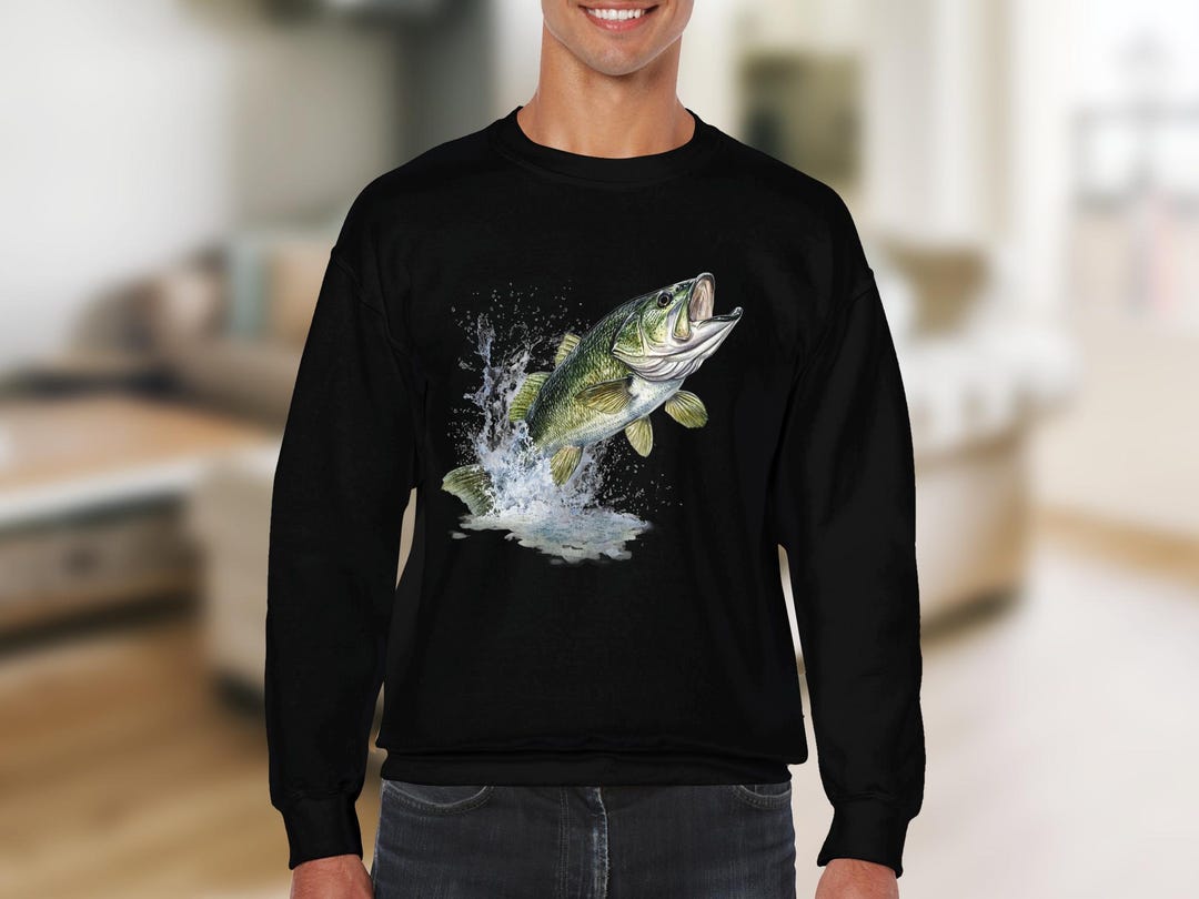Fishing Themed Sweatshirt, Jumping Fish Art Sweatshirt, Angler Gift ...