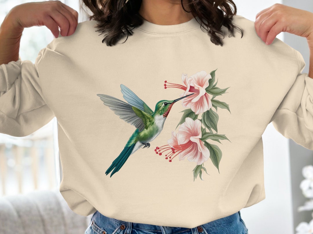 Hummingbird Sweatshirt, Floral Art Shirt, Nature Lover Gift, Bird ...