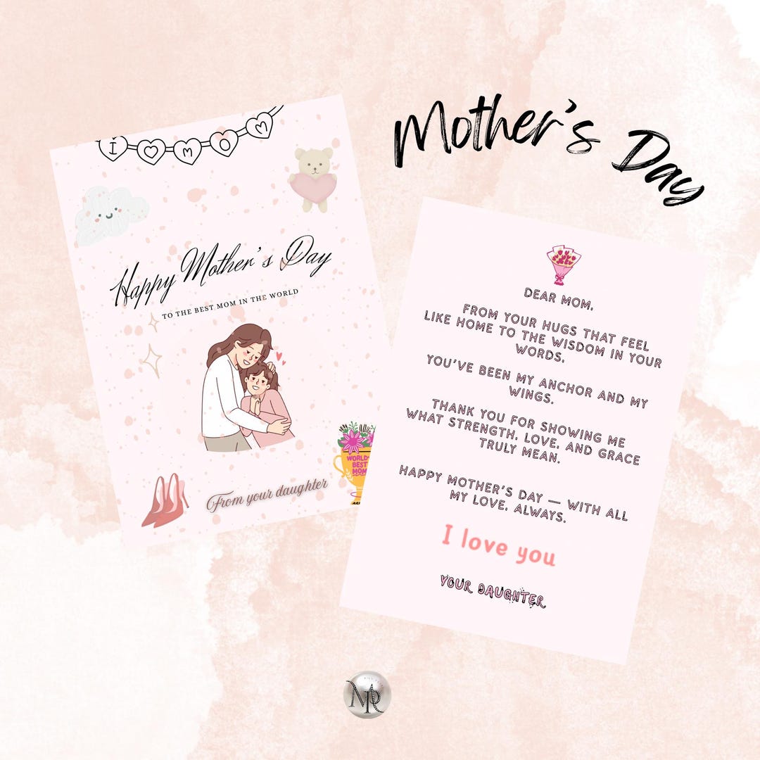 Mothers Day Postcard Printable, Card for the Best Mom, Pinterest Pink ...